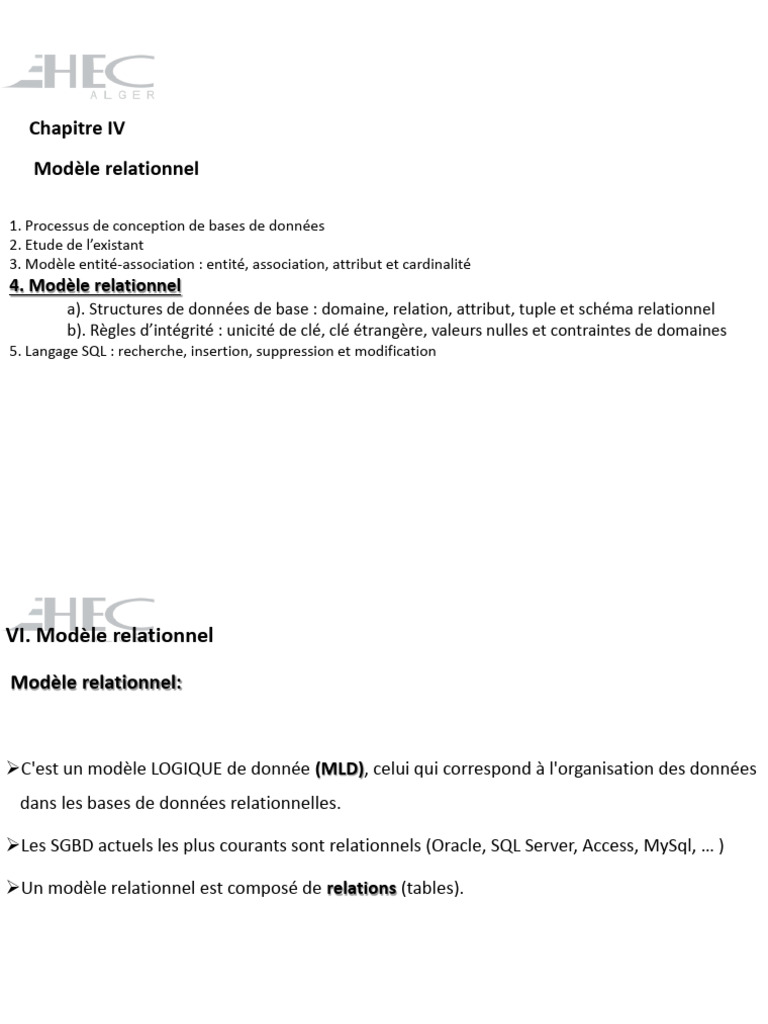 Cours BDD (MCD - MLD) - Chap4 | PDF | Modèle relationnel | Bases de données