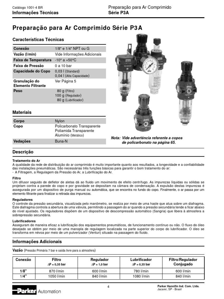Parker Catalogo P3a Pneumatica Geral | PDF | Pressão | Mecânica de ...