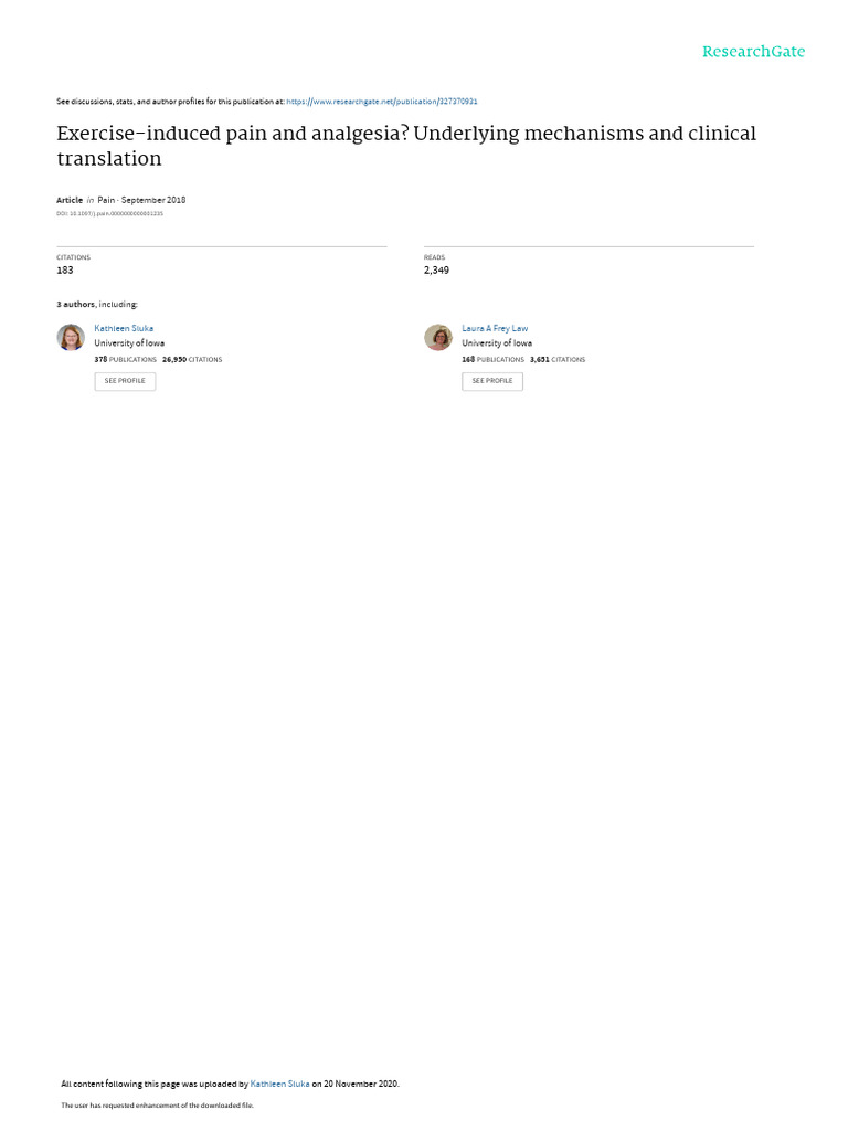 Exercise-Induced Pain and Analgesia Underlying Mechanisms and Clinical ...