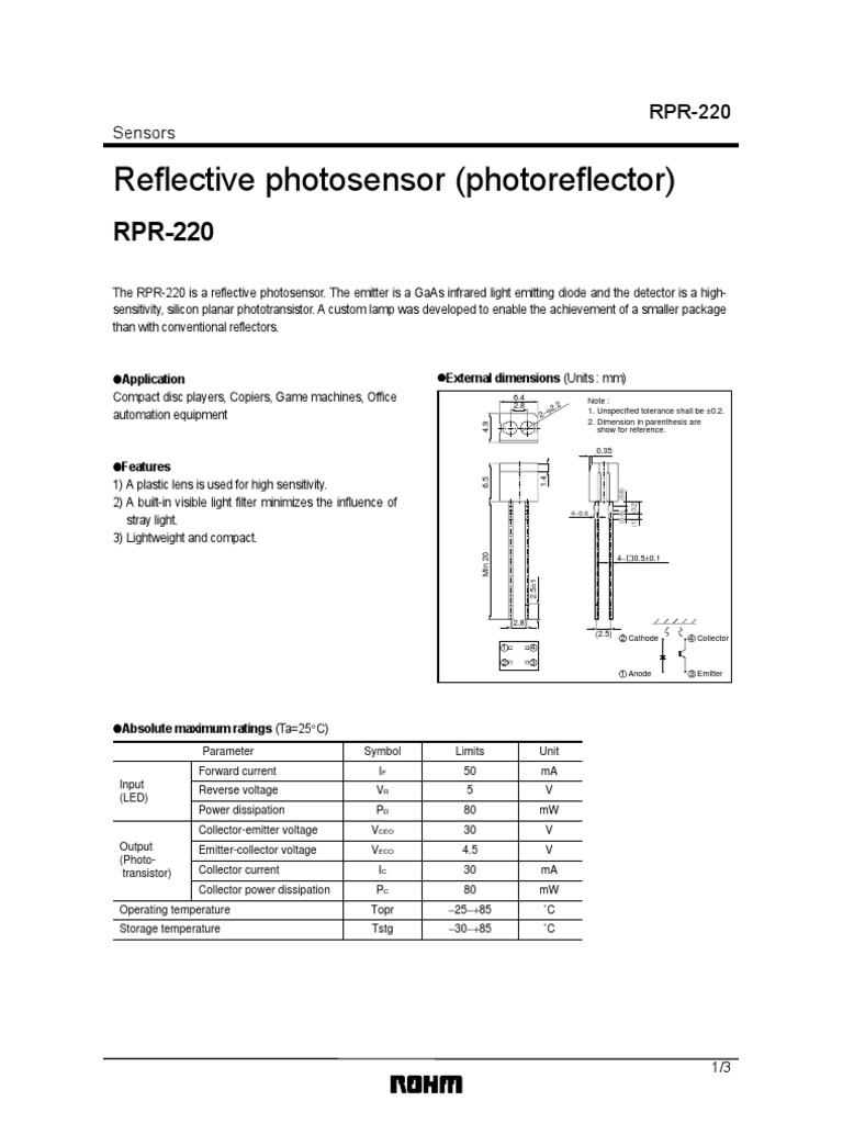 Compact Reflective Photosensor Technical Specifications and Performance Characteristic Curves ...