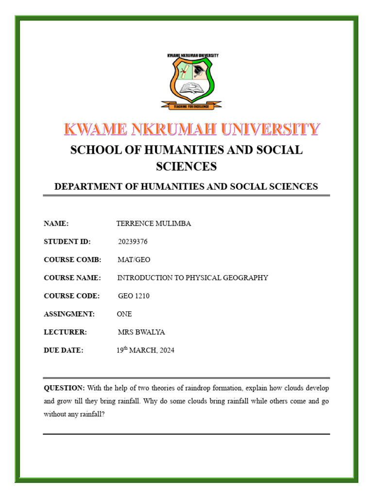 Geo 1210 Assignment One | PDF | Precipitation | Cloud