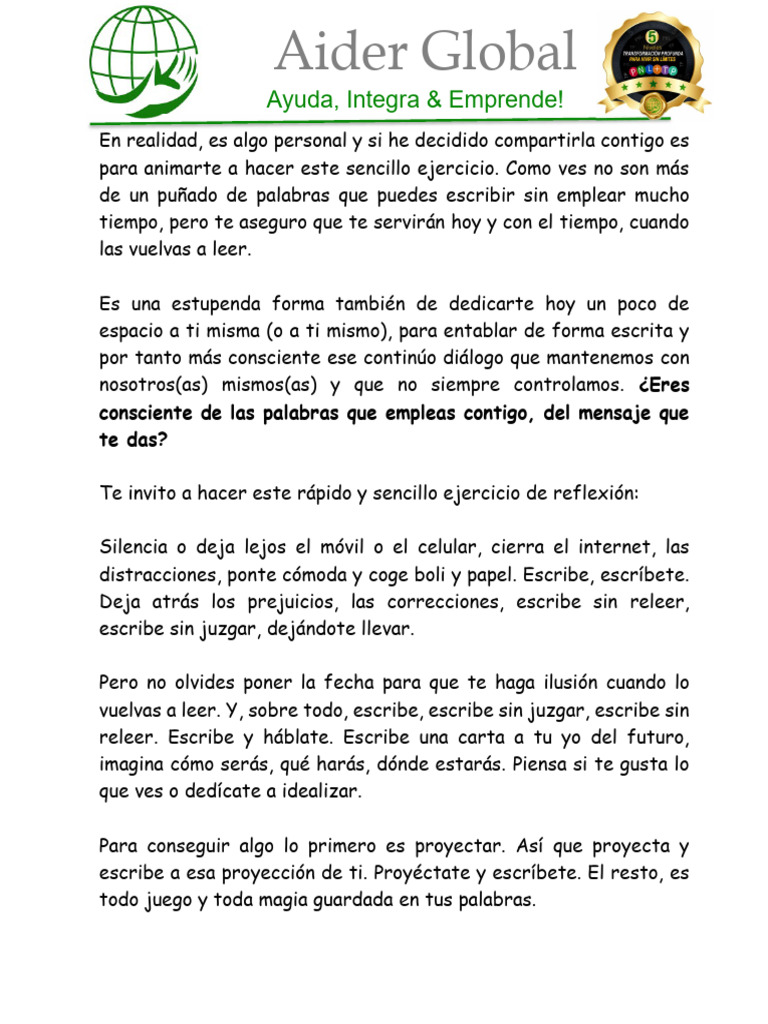 Carta A Tu Yo Del Futuro (A) | PDF | Artes del Lenguaje y Comunicación ...