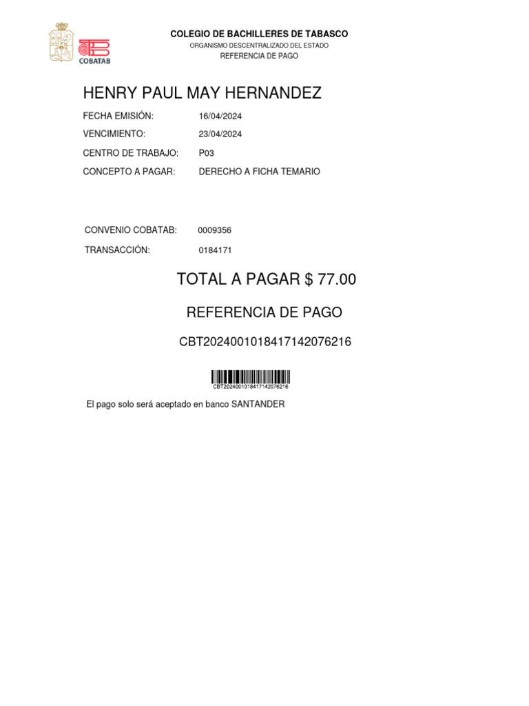 Referencia de Pago HPMH | PDF