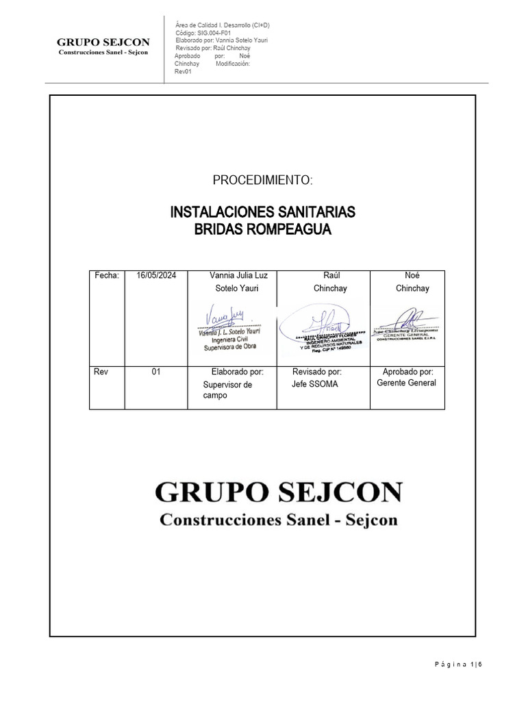 Procedimiento Bridas Rompeagua Sanel Rev01 Nuna | PDF