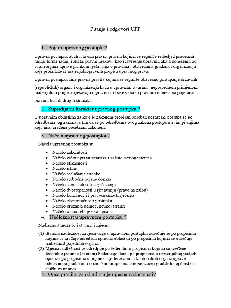 Pitanja I Odgovori UPP | PDF