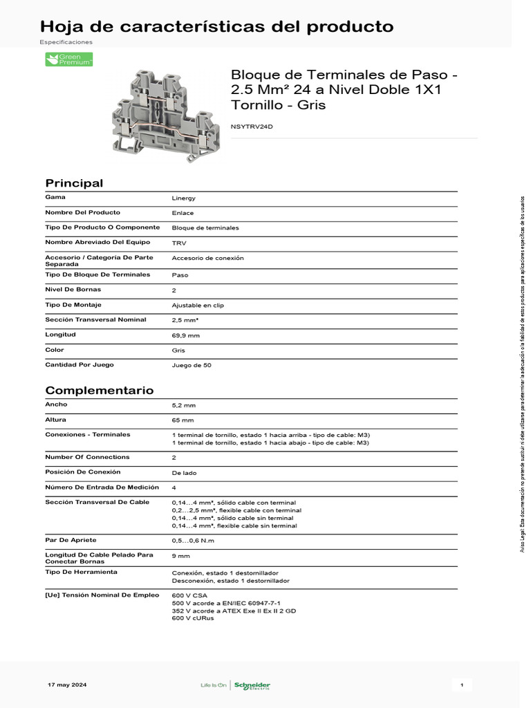 Schneider Electric - Terminales-Linergy-TR - NSYTRV24D | PDF | Tornillo ...