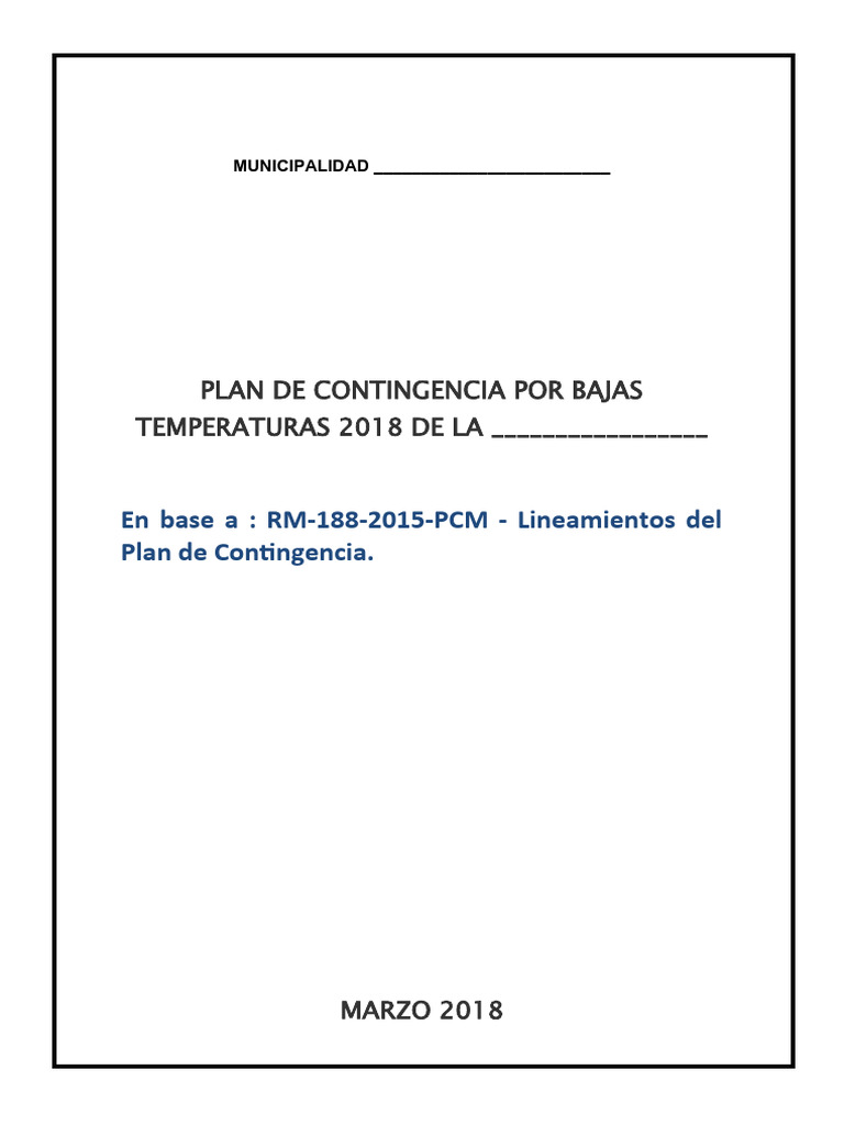 9 Modelo de Plan Cont. BT 2019 | PDF | Defensa Civil | Emergencia