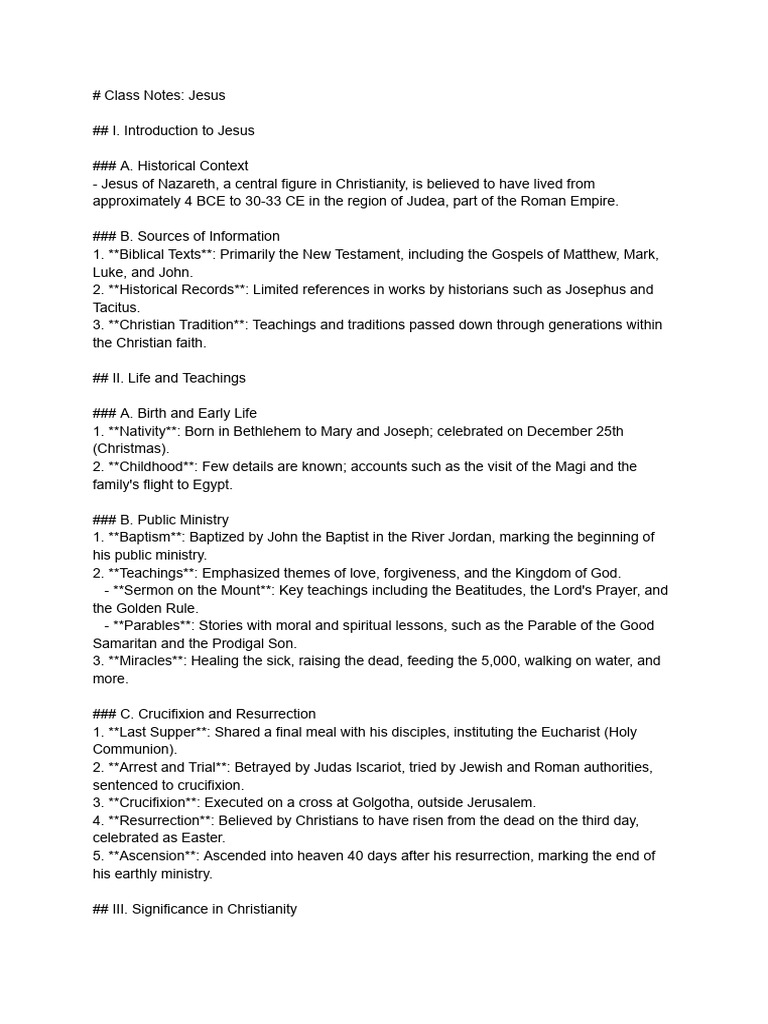 Jesus Notes | PDF | Jesus | Resurrection Of Jesus