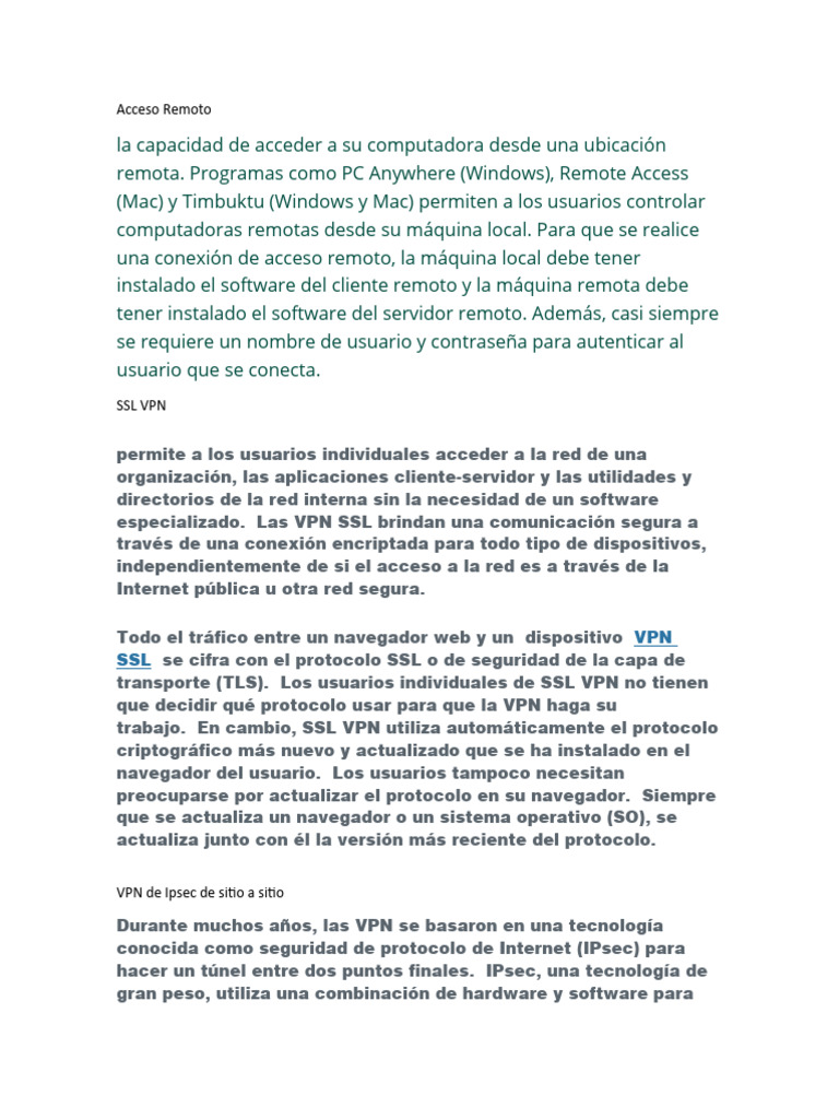 Acceso a Red Remota y VPNs | PDF | Red privada virtual | Transport ...