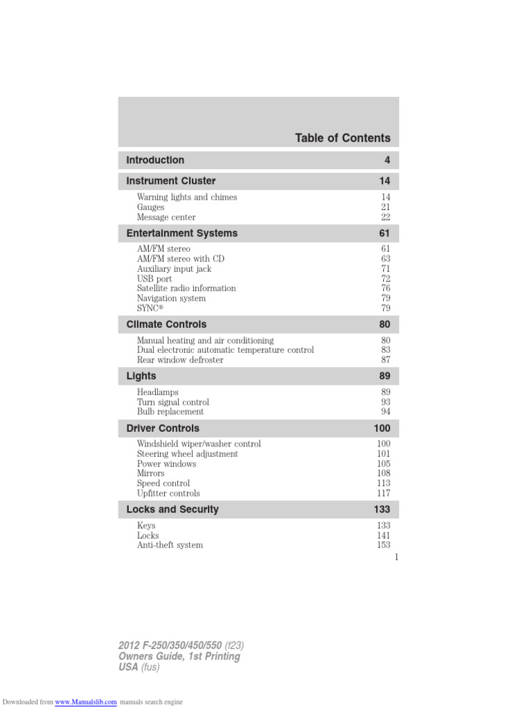 4 Instrument Cluster 14: 2012 F-250/350/450/550 (f23) Owners Guide, 1st Printing USA (Fus) | PDF ...
