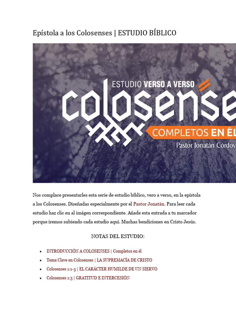 00.epístola A Los Colosenses ESTUDIO BÍBLICO | PDF