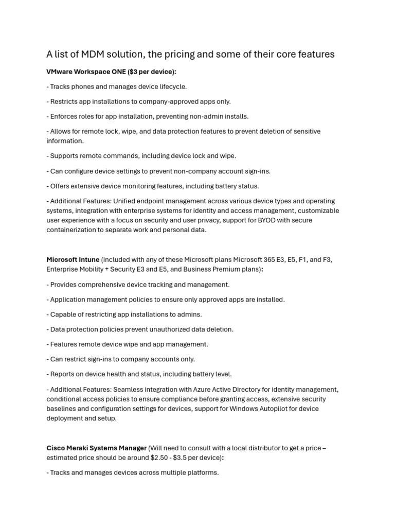 List of MDM Solutions | PDF | Mobile App | Computer Security