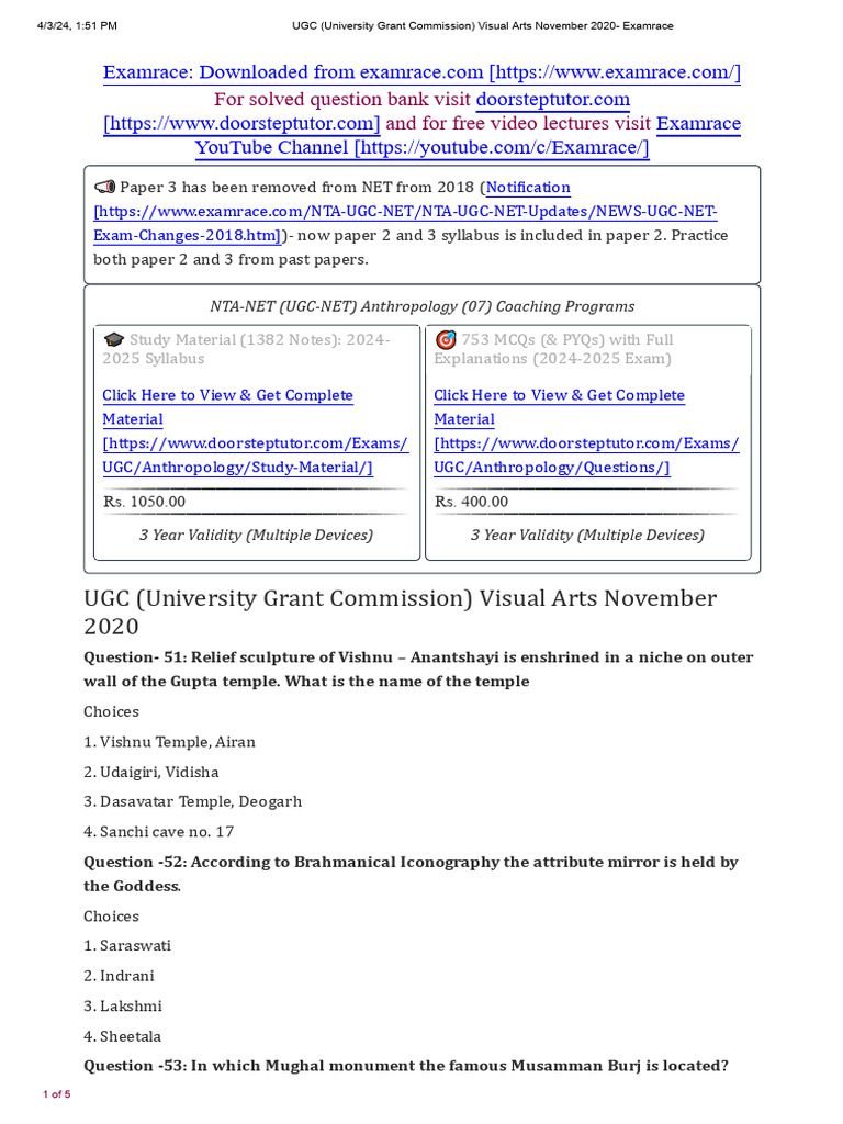 UGC Visual Arts Nov 2020 Part 1 | PDF