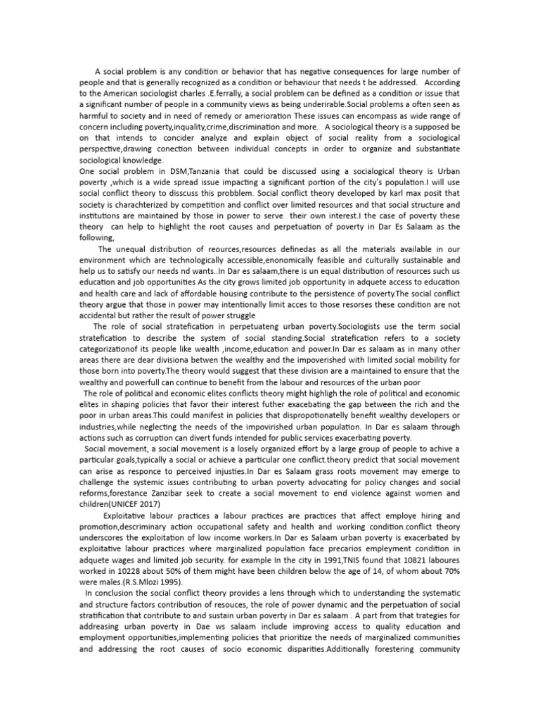 Urban Poverty in Dar Es Salaam: A Conflict Theory Analysis | PDF ...