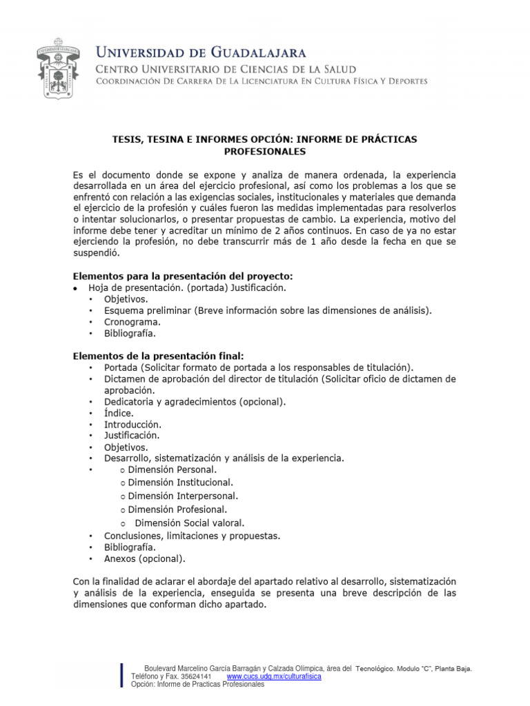Modalidad Informe De Practicas Profesionales Pdf Institución