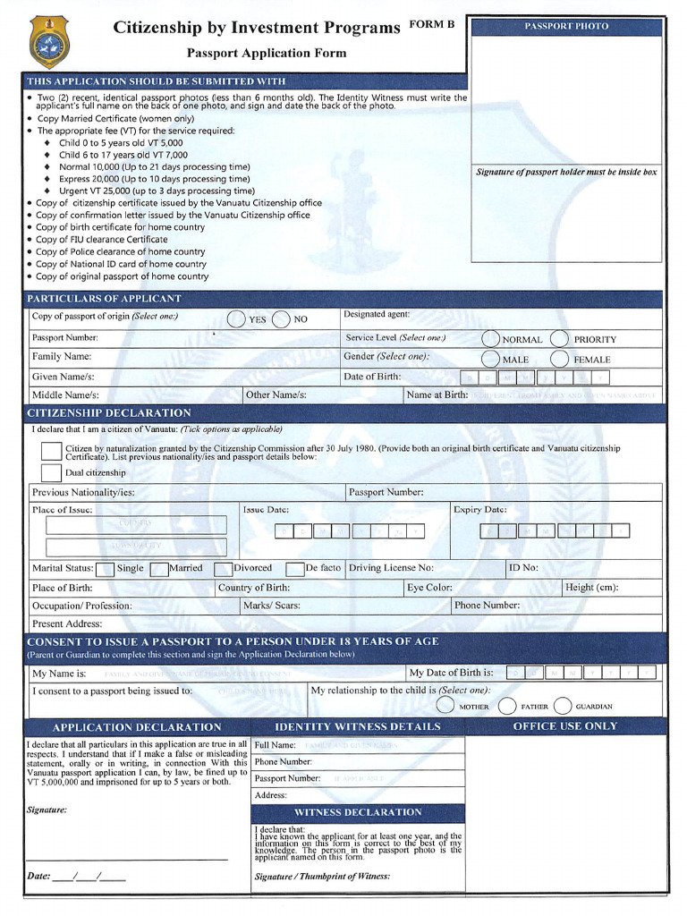 CITIZENSHIP BY INVESTMENT PROGRAMS Passport Application Form | PDF