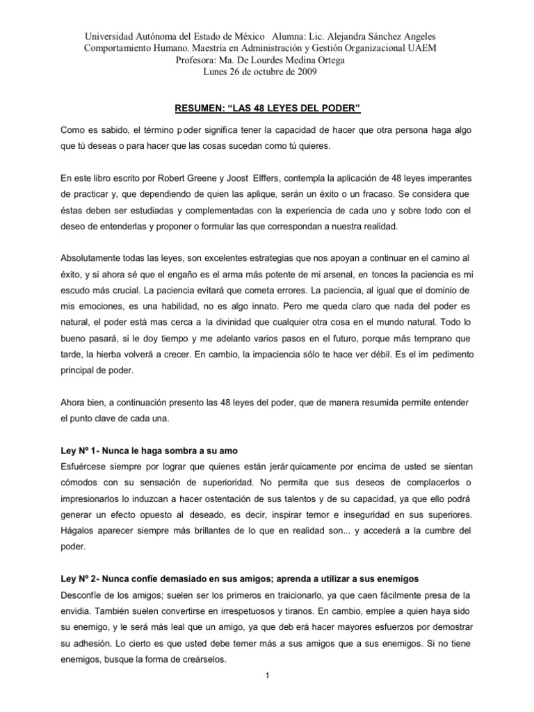 Resumen de Las 48 Leyes Del Poder de Robert Greene | PDF