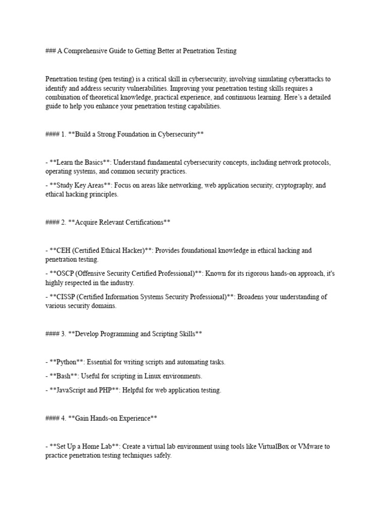 A Comprehensive Guide To Getting Better At Penetration Testing Pdf Penetration Test Security