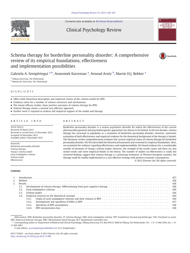 Artigo - Schema Therapy For Borderline Personality Disorder - A Comprehensive Review | PDF ...