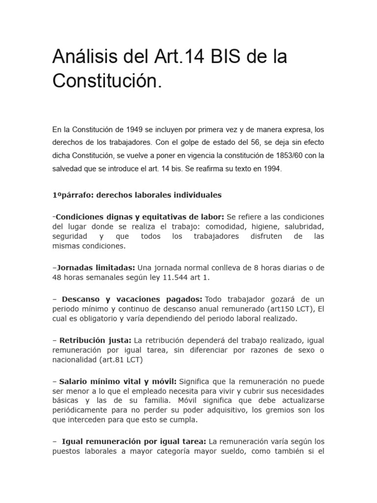 analisis art. 14 bis.docx | PDF | Salario | Derecho laboral