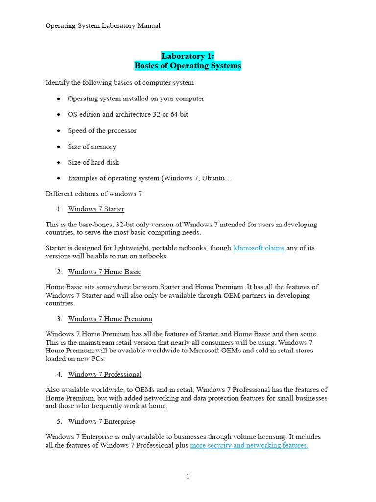 OS Lab manual final | Download Free PDF | Windows 7 | Microsoft Windows