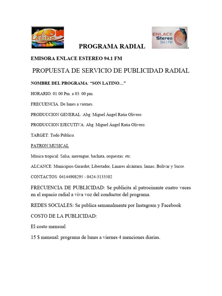 Propuesta Programa Radial Son Latino 1 | PDF