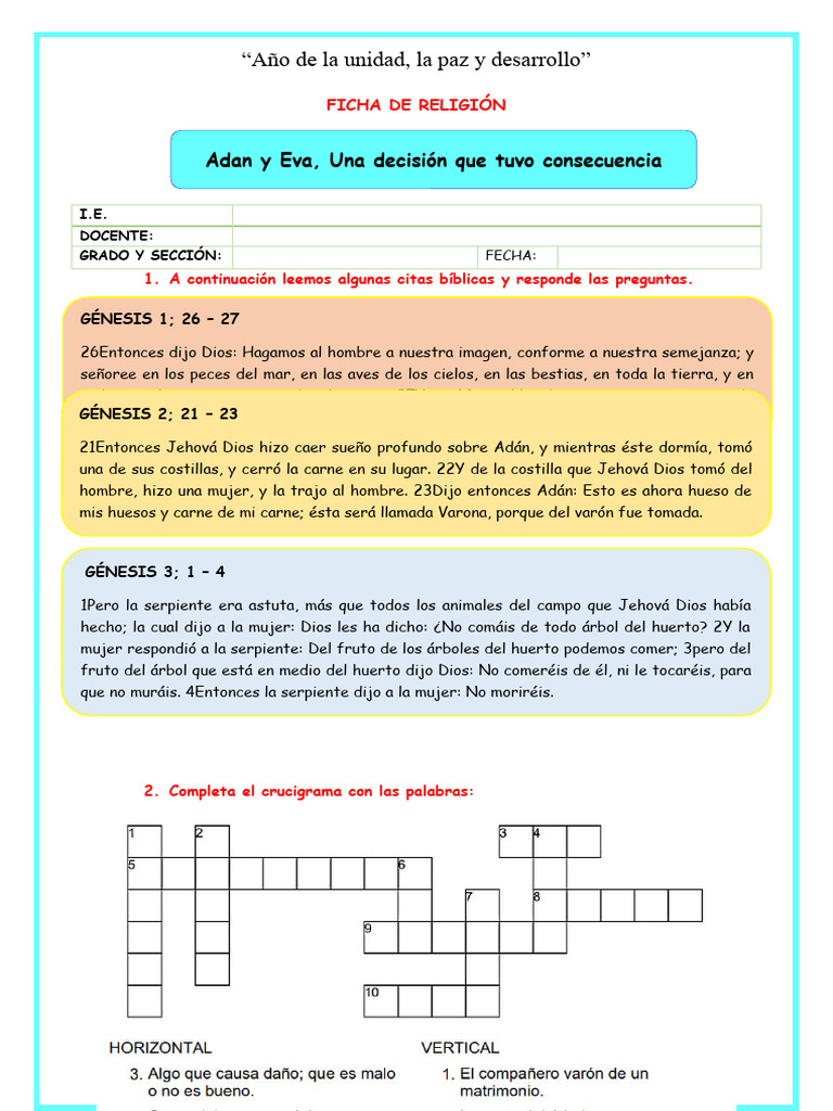 Actividades de Religión: Génesis y Reflexión | PDF