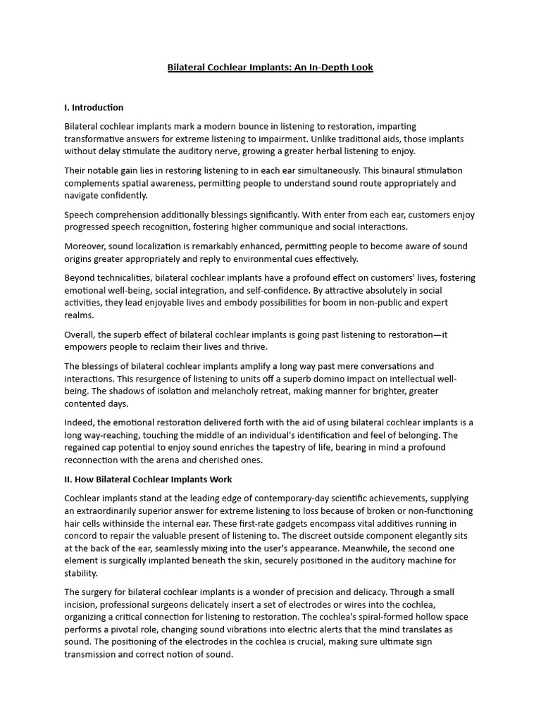 Bilateral Cochlear Implants | Download Free PDF | Hearing Loss | Auditory System