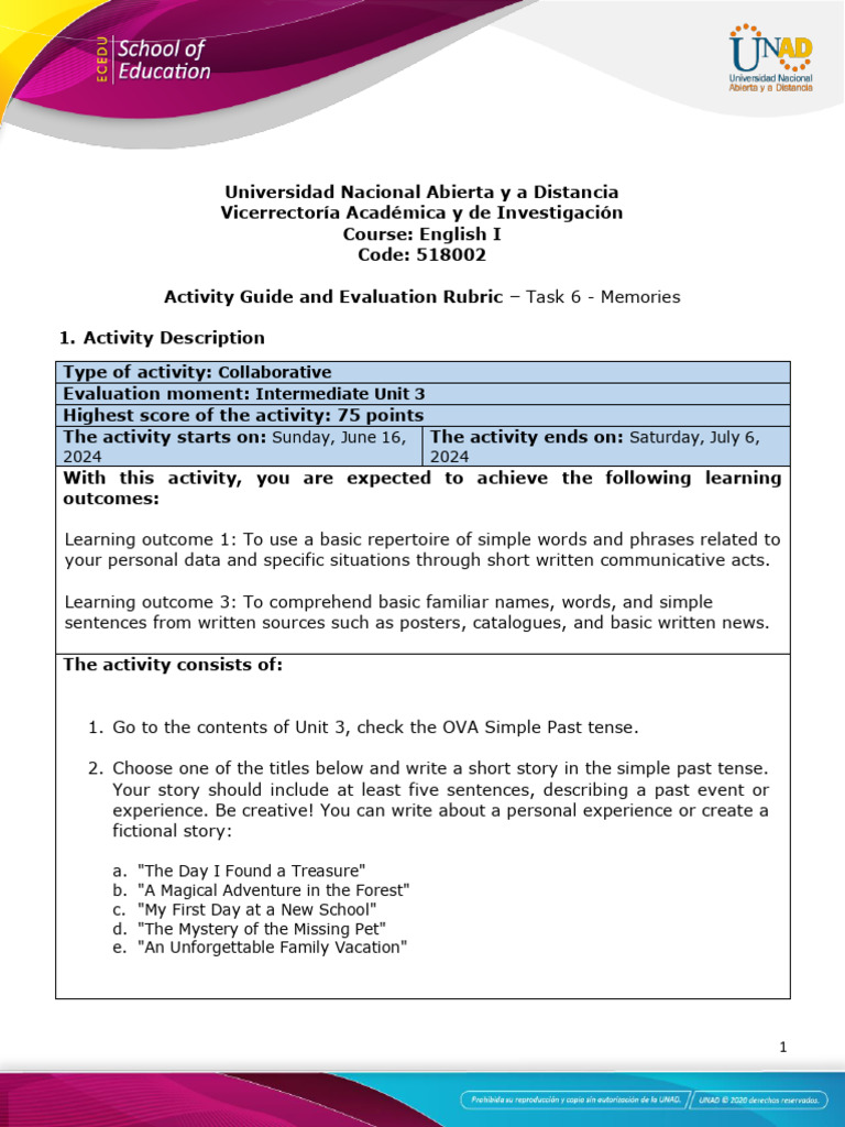 Activity Guide and Evaluation Rubric - Unit 3 - Task 6 - Memories | PDF ...