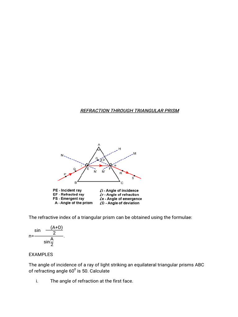 Refraction and Dispersion in Prisms | PDF
