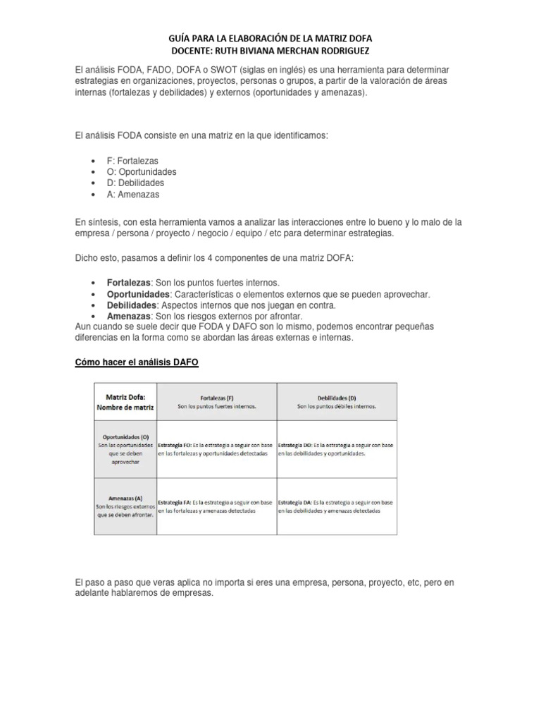 Cómo Elaborar una Matriz DOFA Efectiva | PDF | Análisis FODA | Business