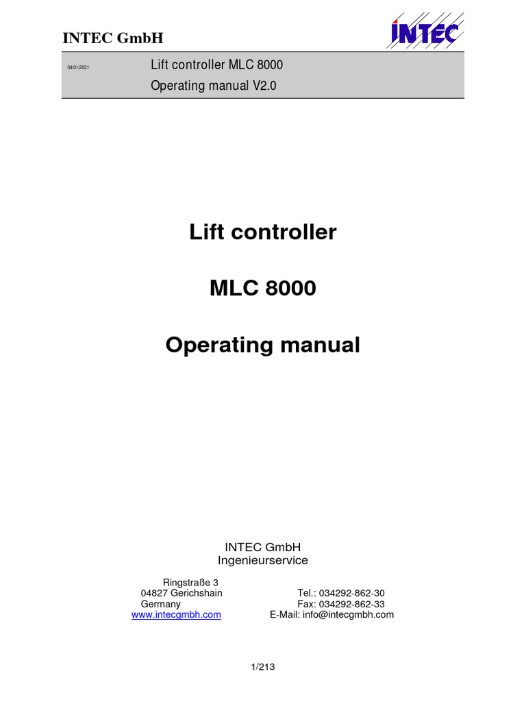 MLC 8000 Manual English | PDF | Elevator | Menu (Computing)