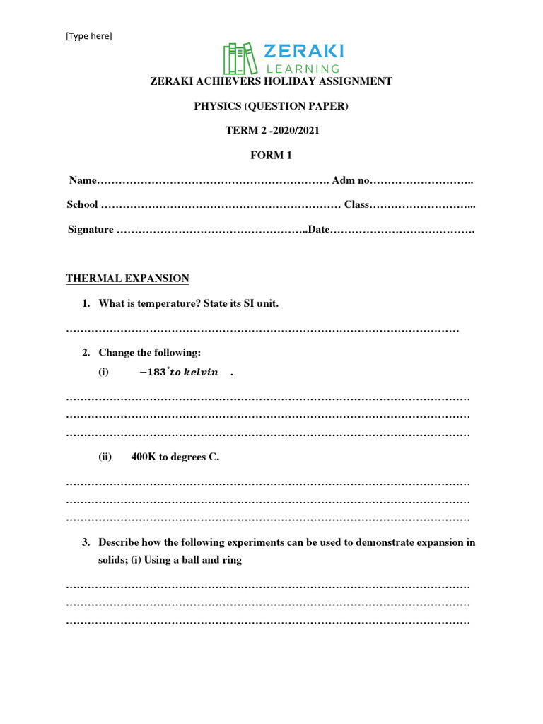 Zeraki Achievers Term 2 Assignment | PDF | Heat Transfer | Heat