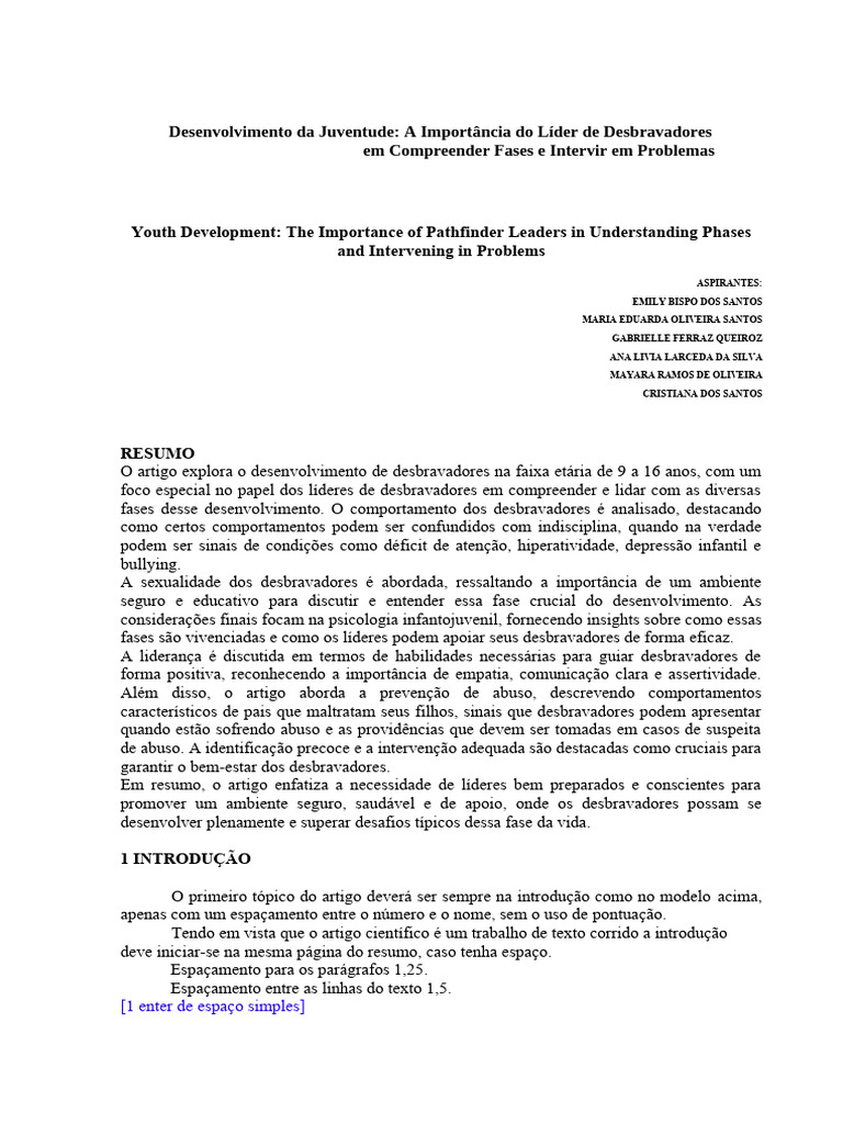 MODELO DE ARTIGO CIENTIFICO - ABNT NBR 6022 Word | Download grátis PDF | Transtorno de déficit ...
