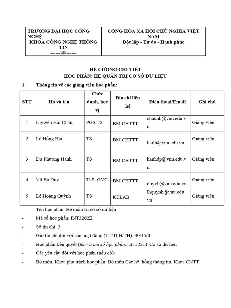 INT3202E - He Quan Tri CSDL - VI | PDF