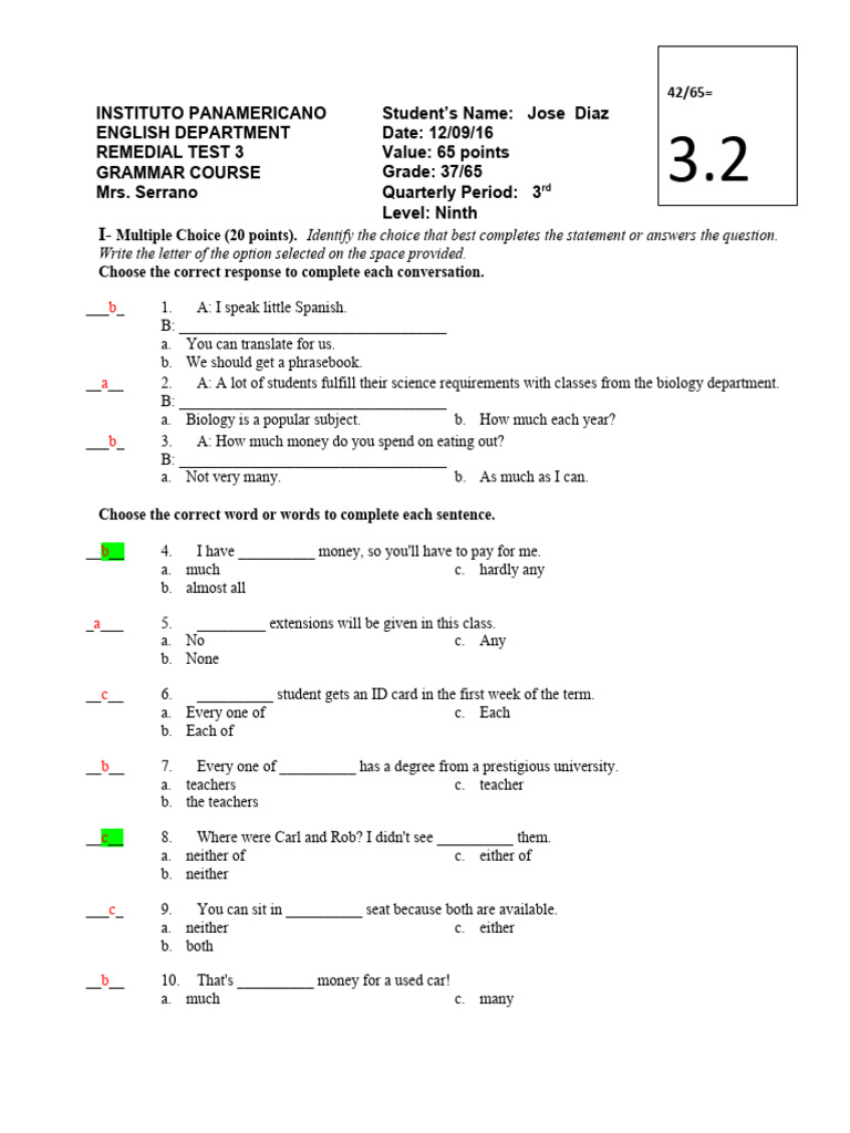 Grammar Final Test 3 | PDF | Noun | Linguistics