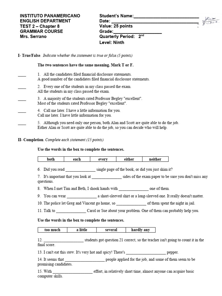 FINAL TEST 3, ninth | PDF