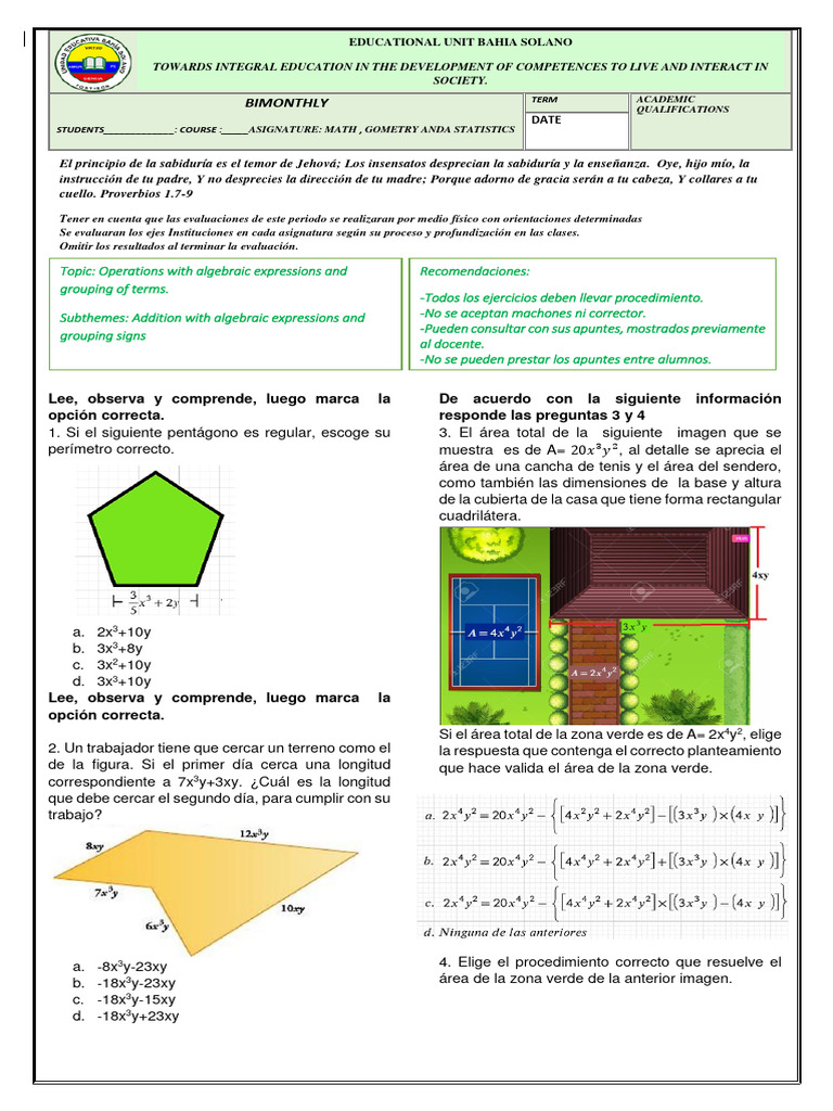 Examen 8 II Periodo Mate, Geo y Estad | PDF