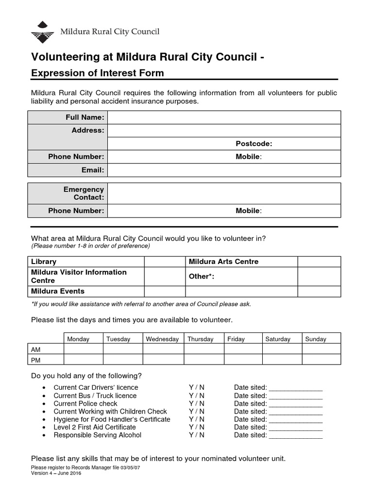 Volunteer Expression of Interest Form | PDF