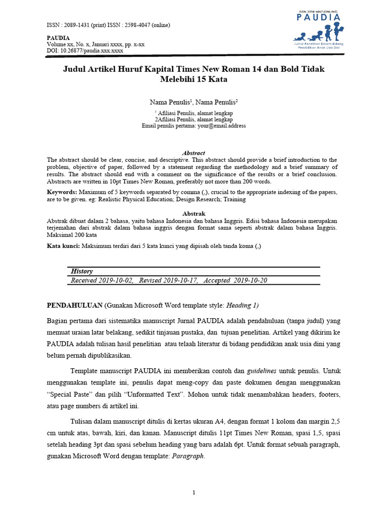 Template Jurnal PAUDIA | PDF