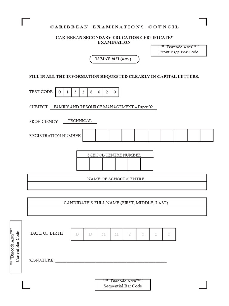 Family - and - Resources - Management - MAY - 2021 Paper 2 | PDF | Barcode