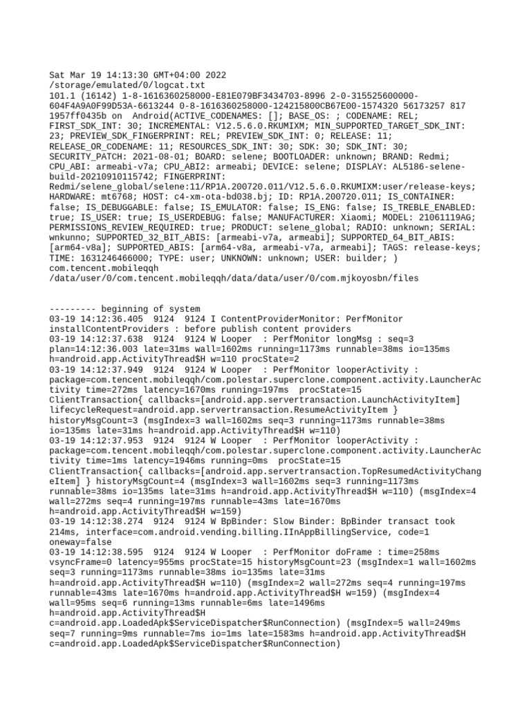 Logcat | PDF | Xml | Android (Operating System)