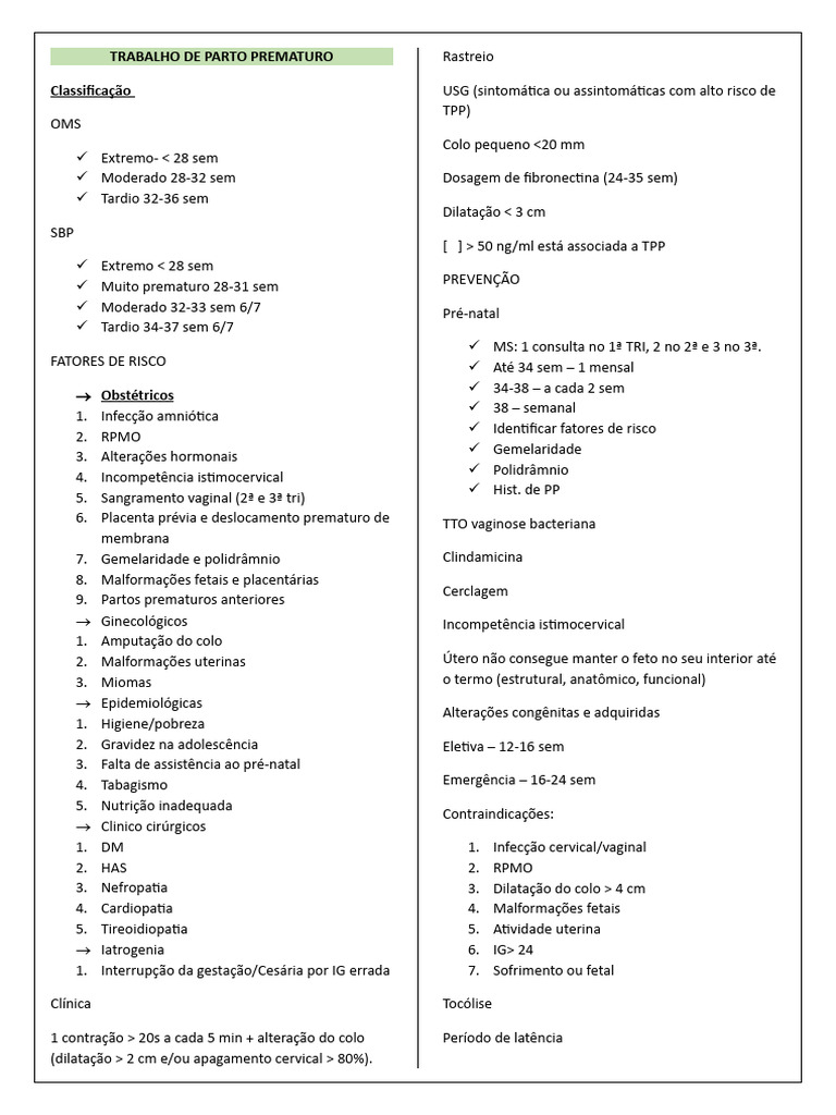 Trabalho de Parto Prematuro | PDF | Maternidade | Ciências Médicas