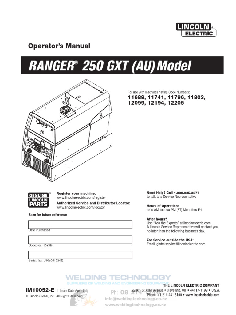 Lincoln Ranger® 250 GXT Engine Driven Welder (Kohler®) (Electric Fuel ...