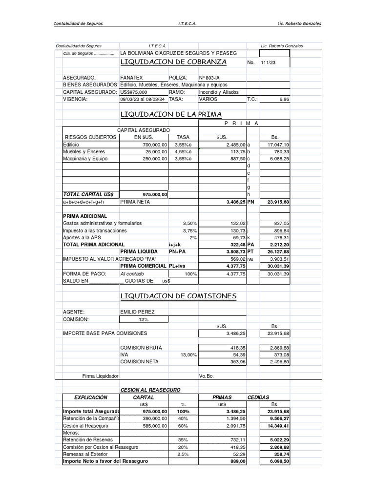 Liquidación de Cobranza de Seguros | PDF | Reaseguro | Impuesto al valor agregado