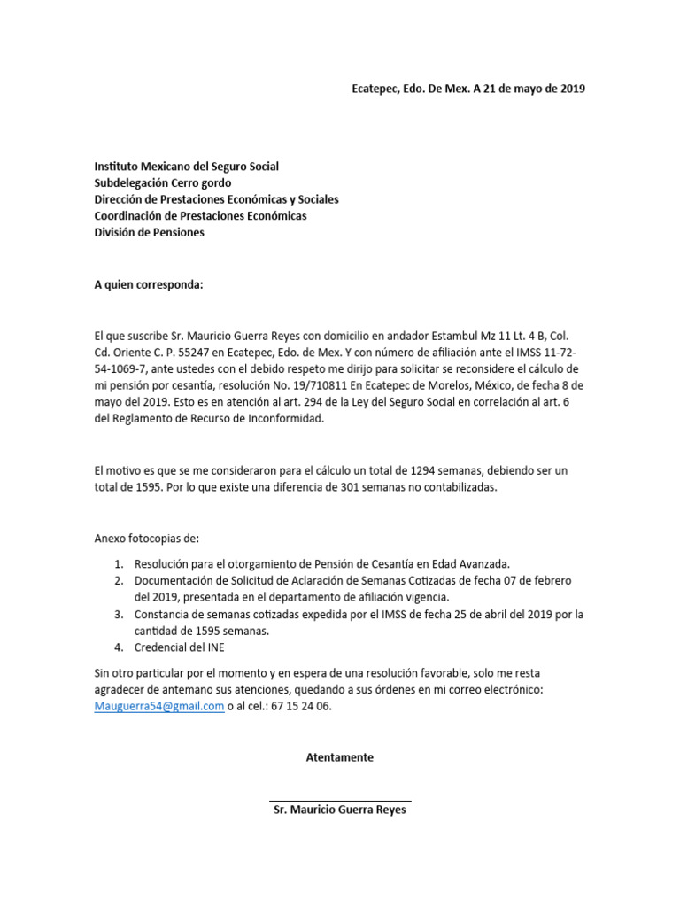 Carta Imss | PDF