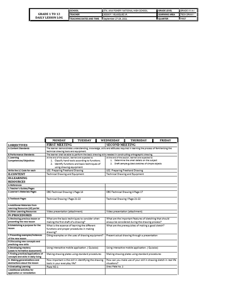 DLL G7 For Cot 1 2022 | PDF | Learning | Technical Drawing