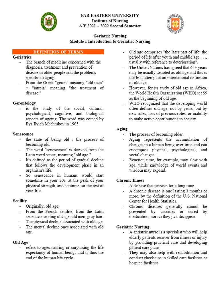 Geria Nursing Handouts (Modules 1-5) | PDF | Senescence | Immune System