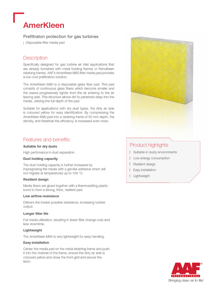 AmerKleen M80 Gas Turbine Prefilter | PDF | Adhesive | Gas Turbine