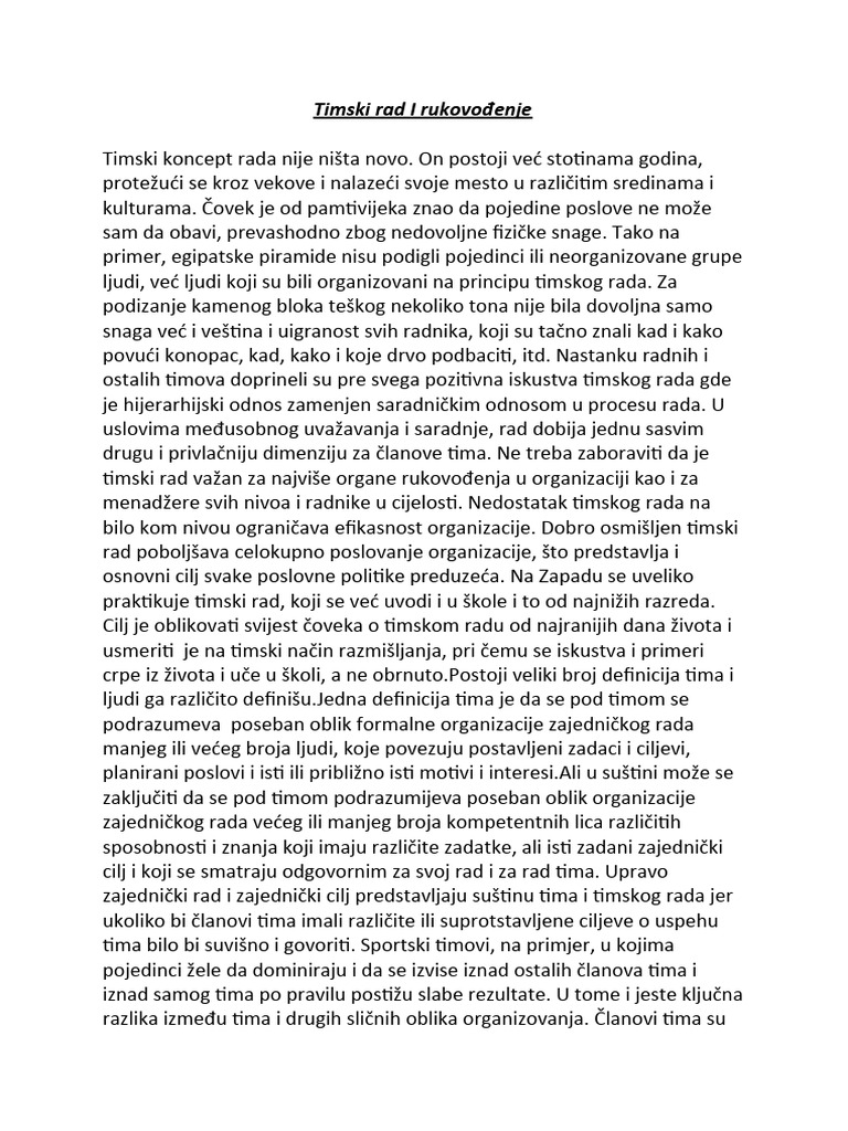 Timski Rad I Rukovođenje 2 | PDF